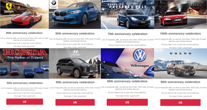 [Scam Alert] Honda, BMW, Audi, … Automobiles Anniversary Celebration ...