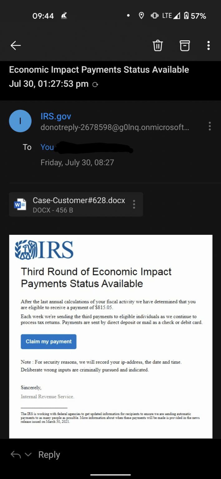 Fake IRS Economic Impact Payments Email | Trend Micro News