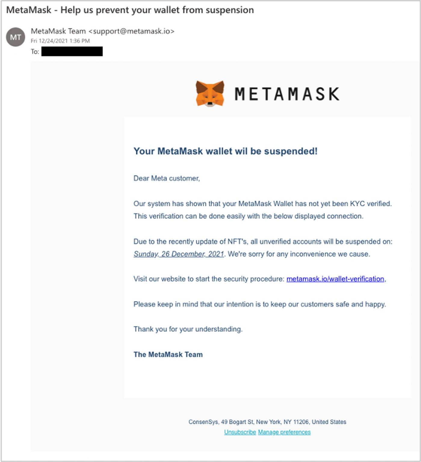 Top 5 Phishing Scams: MetaMask, Verizon “Itemtracking”, AT&T “Bill Paid ...