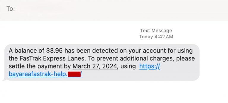 Bay Area FasTrak Scam Text | Trend Micro News